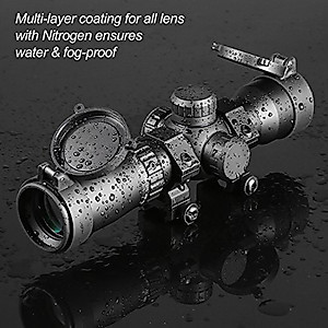 MA3TY 1.5-5x32 Crossbow Scope, 20-100 Yards Ballistic Reticle, 300-425 FPS Speed Adjustment,Second Focal Plane,Crossbow Scopes,2 Retical Illuminated Compact Optics, W/Rings