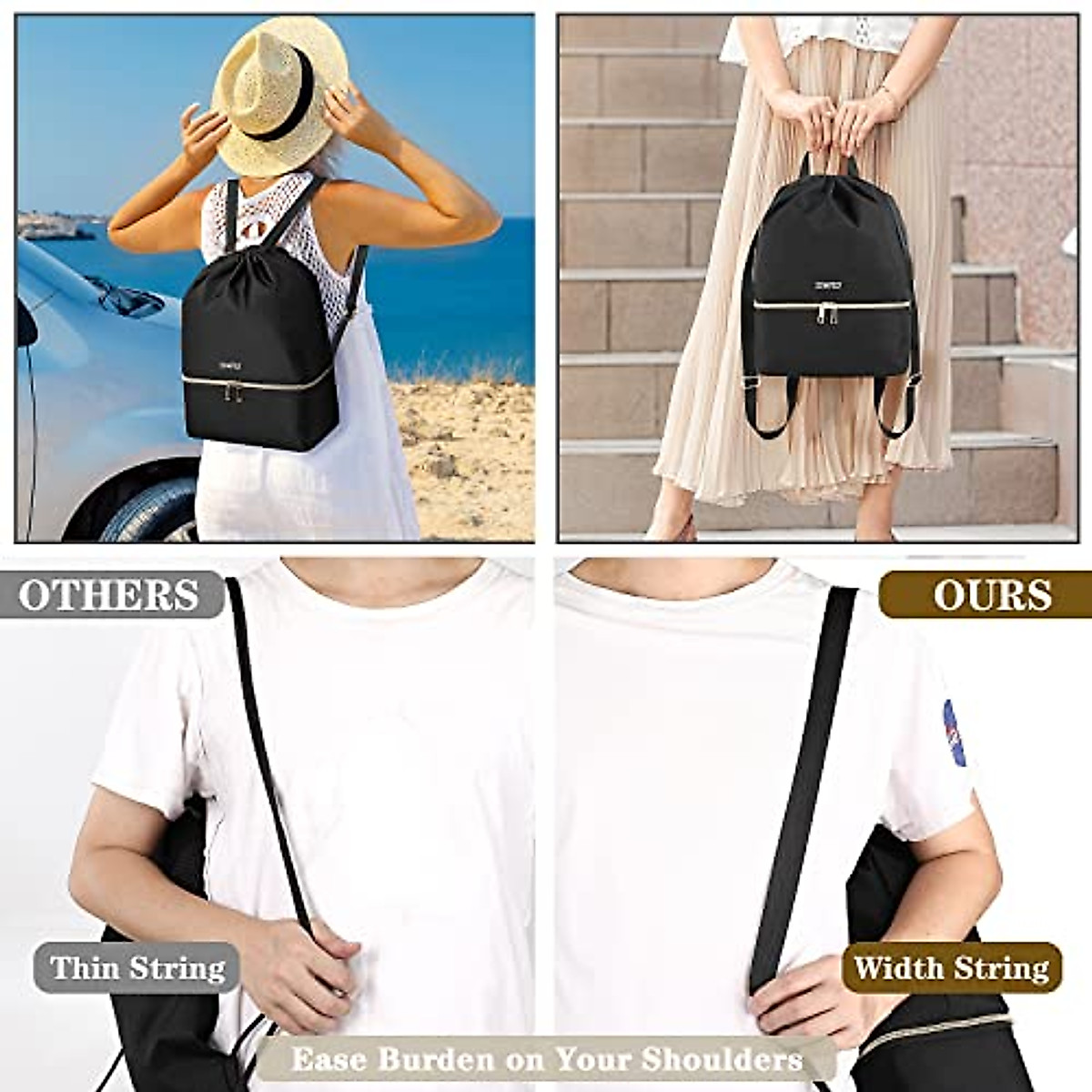 ZOMFELT Rolling Backpack & Drawstring Backpack with Lunch Bag,