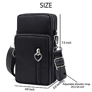 YICHEEY Nylon Cell Phone Purse Wallet Small Crossbody Phone Bag Pouch with Wrist Strap & Adjustable Shoulder Straps (Black)