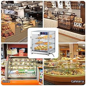 Commercial Food Warming Display Cabinet, 20" 3 Tier, 800 Watt Hot Dog Warmer with 3D Heating, Bottom Fan, Countertop Pastry Warmer, Temperature Knob/Indicator, Stainless Steel Framed Glass Door