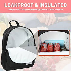 MIER Insulated Backpack Cooler Small Leakproof Lunch Back Pack with Coolers Lightweight Cute Lunch Bag for Women Girls Teens to Work, School, Picnics, Camping, Park Day Trips, 15 L, Black