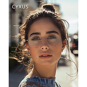 Cyxus Blue Light Glasses for Women Men Round UV Blocking Computer Glasses Clear Lens Metal Large Frame Eyewear Ultra Light Relieve Digital Screen Eye Strain, Headache