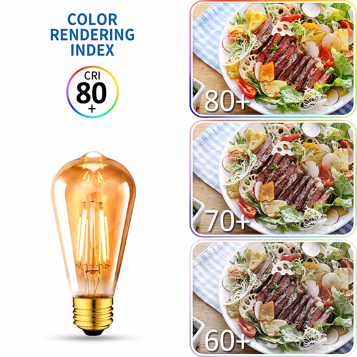 ANWIO Vintage Edison Light Bulb ST21 LED Filament Bulb 7W(60 Watt Equivalent) Dimmable 2500K (Amber Glow) Warm White E26 Medium Base, Amber Glass Cover,6 Pack