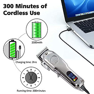 Hair Clippers for Men Professional Rechargeable Cordless Hair Trimmer Cutting Kit with Titanium Ceramic Blade 4 Grooming Combs 2500mAh Lithium Ion LED Display Haircut Kit