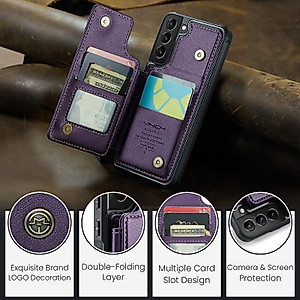 Vinich for Samsung Galaxy S21 Case with Card Holder, for Samsung S21 Wallet Case for Women Men with RFID Blocking, Durable Kickstand Shockproof Phone Case for Galaxy S21 5G, Purple