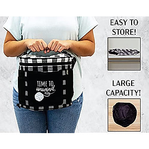 Steel Mill & Co Yarn Tote, Stylish Knitting Bag, Large Capacity Organizer for Knitting & Crochet Supplies, Craft Tote with Yarn Divider and Pockets for Hooks & Needles, Black Gingham