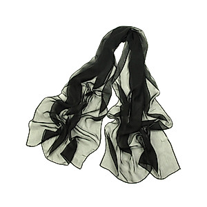 PANTONIGHT Long Chiffon Sheer Scarf For womens (065 plain black)
