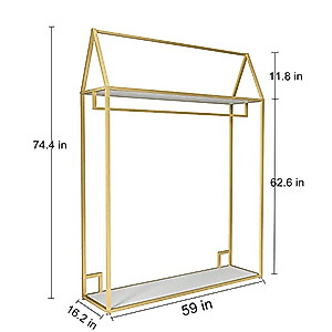 TDD Modern Clothing Rack Gold with 2 Shelves Free-Standing Garment Rack Heavy Duty Retail Display Clothes Racks for Hanging Clothes Boutique Home