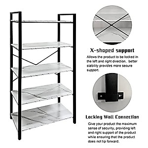 AT-VALY Modern Bookshelf,5-Tier Bookcase MDF Shelving Unit and Metal Frame,Etagere Bookcase for Home Office,Living Room (Black)