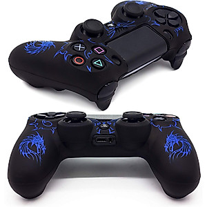 Controller Skin for PS4, BRHE Anti-Slip Grip Silicone Cover Protector Case Compatible with PS4 Slim/PS4 Pro Wireless/Wired Gamepad Controller with 2 Dragon Carving Thumb Grip Caps