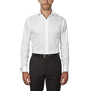 Calvin Klein Men's Regular Fit Non Iron Solid Shirt, White, 16.5" Neck 34"-35" Sleeve
