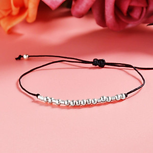 souleather Custom Morse Code Bracelet 925 Sterling Silver Beads on Silk Cord Engraving Your Name Secret Message on Beads Bracelet Gifts Party Jewelry for Men Women