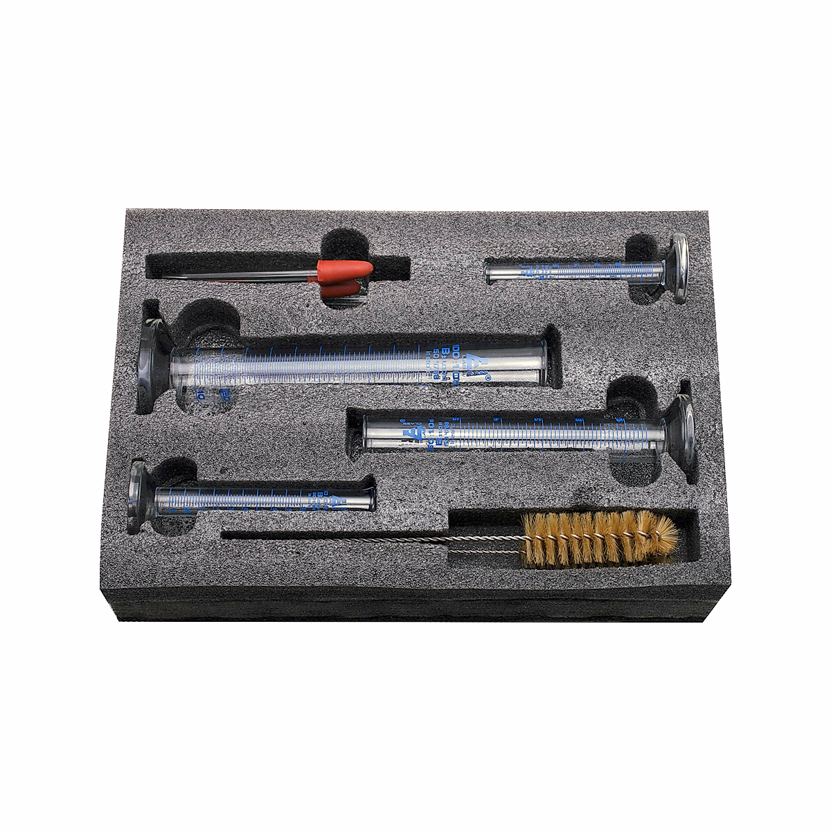 EISCO Graduated Cylinder Set, 9 Pieces - Class B - 5ml, 10ml, 50ml, 100ml Thick Borosilicate 3.3 Glass Cylinders, 3 Glass Droppers, 2 Cleaning Brushes