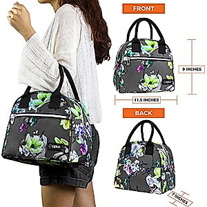 OPUX Insulated Lunch Box Women, Lunch Bag Tote Girls Kids Teen Adult, Cute Soft Lunch Cooler Container Work School, Reusable Thermal Food Meal Prep Organizer Lunch Pail Travel Beach, Floral Gray