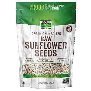 NOW Foods, Certified Organic Sunflower Seeds, Raw and Unsalted, Source of Fiber and Vitamin E, Hulled for Great Taste, Certified Non-GMO, 16-Ounce (Packaging May Vary)