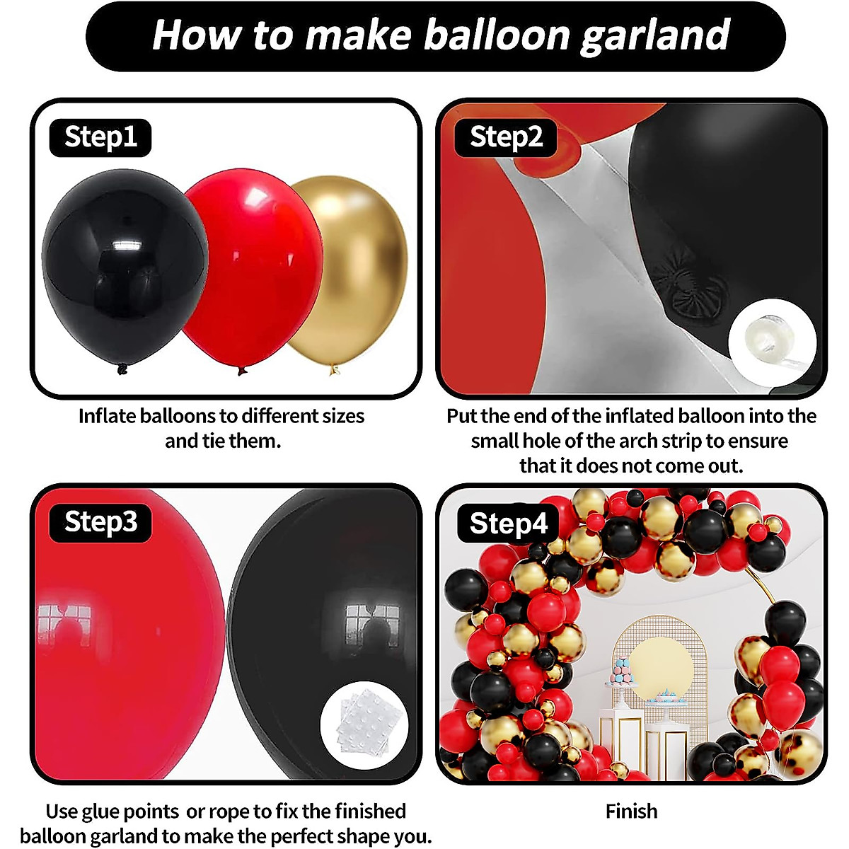 Red and Black Balloons, 120pcs Red and Black Gold Balloon Garland Arch Kit for Casino Theme Party Decorations, New Year, Hollywood Theme Party Decoration