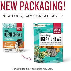 The Honest Kitchen 3 Pack of Crispy Cod Fish Skins Ocean Chews Single-Ingredient Dog Treats, 5.5 Ounces Each