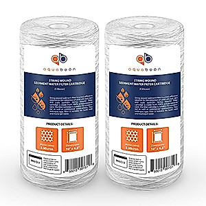 Aquaboon 2-Pack of 5 Micron 10" x 4.5" String Wound Sediment Water Filter Replacement Cartridge & Aquaboon 1-Pack Sediment Water Filter Cartridge | Universal Whole House 5 Micron 10 inch Cartridges
