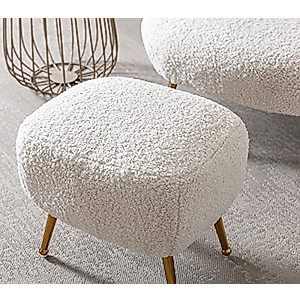 DUOMAY Modern Accent Chair with Ottoman, Sherpa Upholstered Barrel Chair with Footrest, Comfy Lounge Chair Single Sofa Armchair Club Chair for Living Room Bedroom Office, White