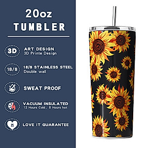 Weboia Sunflower Tumbler Birthday Gifts for Women Insulated Mug Gifts for Girl Friend Sunflower Coffe Cup Gifts for Mom Daughter Sunflower Lovers