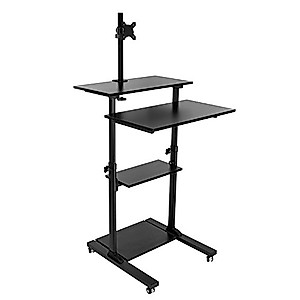 Mount-It Mobile Stand Up Desk / Height Adjustable Computer Work Station Rolling Presentation Cart With Monitor Arm (MI-7942B), Black
