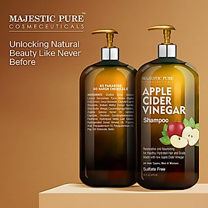 MAJESTIC PURE Apple Cider Vinegar Shampoo - Restores Shine & Reduces Itchy Scalp, Dandruff & Frizz - Sulfate Free, for All Hair Types, Men and Women - 16 fl oz