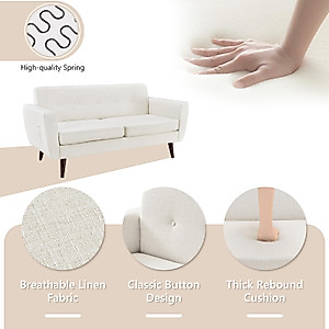 kinmars 65.75" W Loveseat Sofa, Button Tufted Upholstered Small Couch, Comfortable Small Sofa, 2 Seater Fabric Loveseat, Mid Century Modern Couch for Living Room, Bedroom, Dorm (Beige)