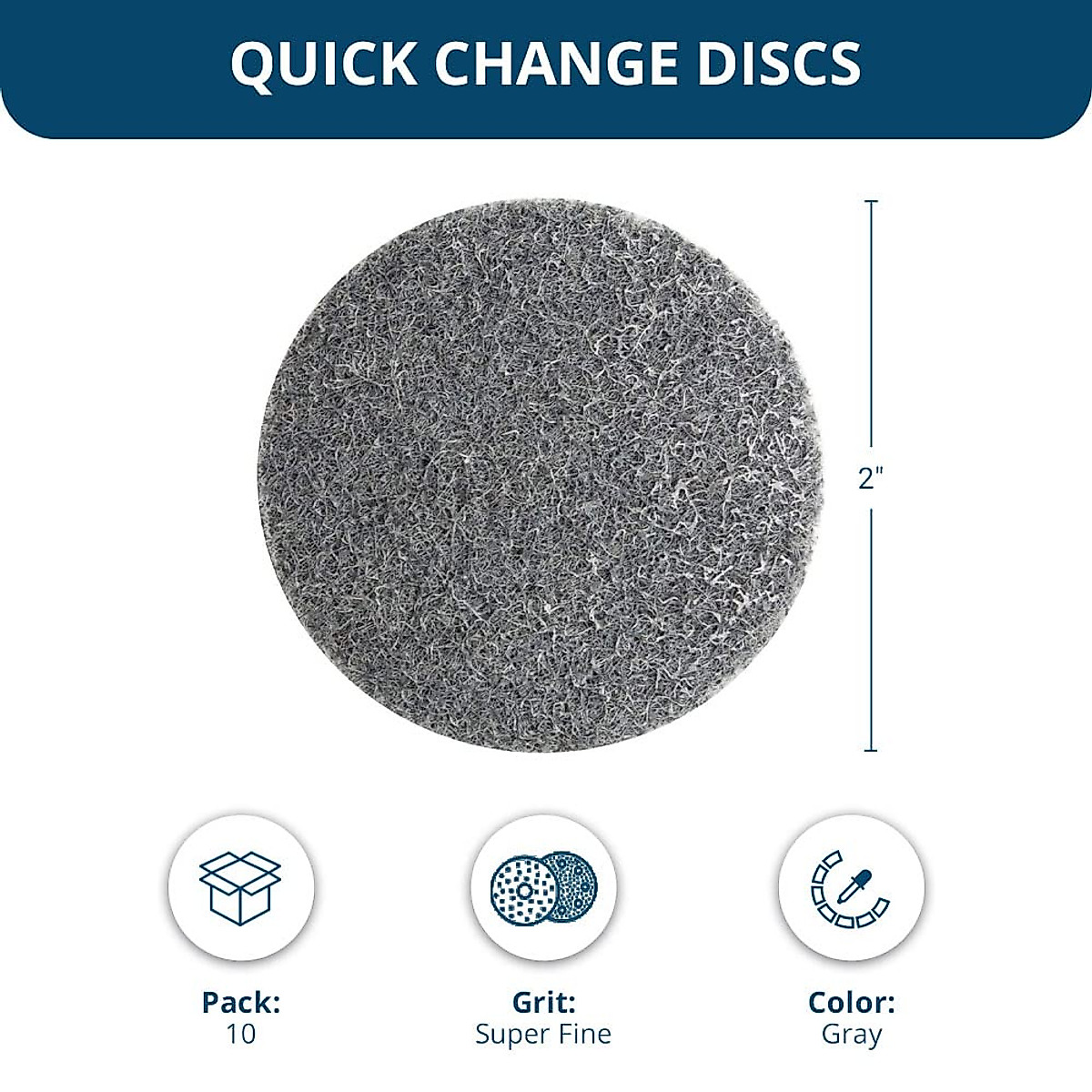 Benchmark Abrasives 2" Quick Change Silicon Carbide Non-Woven Surface Preparation Wheels for Sanding Polishing Paint Removal, Male R-Type Backing, Die Grinder Discs (10 Pack) - (Grey)
