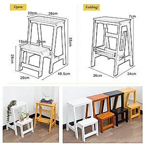 YokIma Folding Step Stool 2 Tier Step Ladder,Wood Ladder Stool Multifunction Step Ladder Stool Portable Counter Chair Shoe Bench/Flower Rack for Household Office