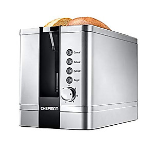 Chefman 2-Slice Pop-Up Stainless Steel Toaster w/ 7 Shade Settings, Extra Wide Slots for Toasting Bagels, Defrost/Reheat/Cancel Functions, Removable Crumb Tray, 850W, 120V, Silver