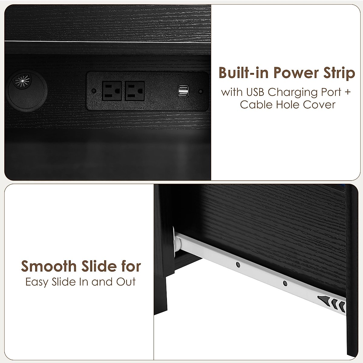 TTVIEW Computer Desk with Storage Drawers & USB Charging Port, Home Office Executive Desk with Hutch Shelf and File Drawer, Writing Study Table with 47" Wide Tabletop for Small Spaces, Black