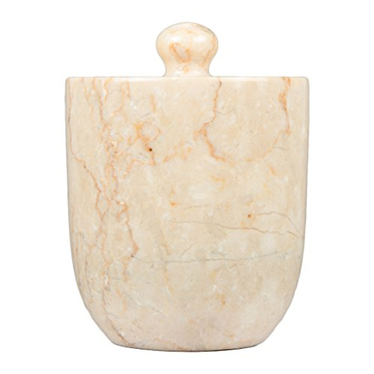 Creative Home Natural Champagne Marble Bullet Collection Cotton Ball Swab Holder Bathroom Countertop Storage Jar Container Organizer, 3.5" Diam. x 4.6" H, Beige