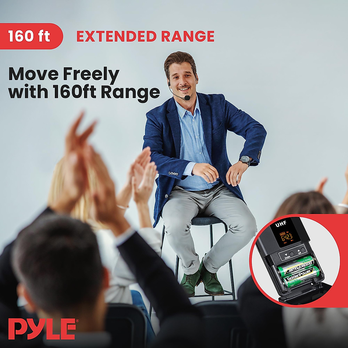 Pyle UHF Wireless Microphone System Kit - Portable Professional Cordless Microphone Set Wireless Mic - Headset, Lavalier, Beltpack Transmitter, Receiver - Karaoke, Conference PDWMU114, Black