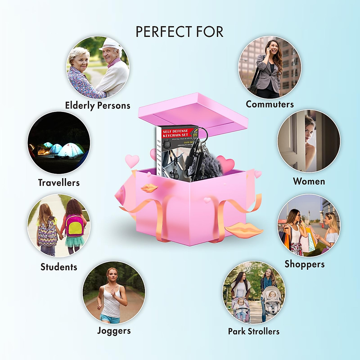 Keychain Set for Girls with Personal Alarm, Funseeya Keychain Accessories with Personal Sound Siren, Cute Pom Pom, Locking Carabiner Clip and Whistle