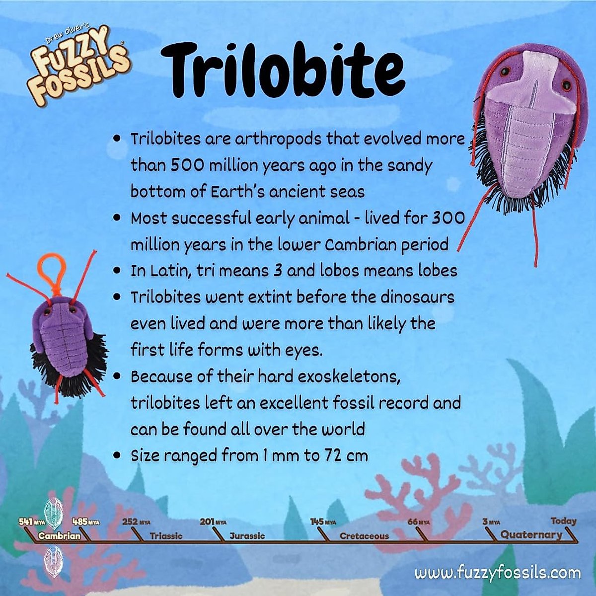 GIANT MICROBES Fuzzy Fossils Trilobite Plush - Learn About Fossils and Prehistoric Creatures, Unique Gift for Family, Friends, Scientists, Nature Lovers and Dinosaur Fans