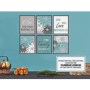 Dining Room, Kitchen Decor - Bless the Food Before Us Sign - Teal Blue Wall Art Set - Vintage Style Home Decor - Gift for Cooks and Chefs - Great Engagement, Anniversary or Birthday Gift for Women