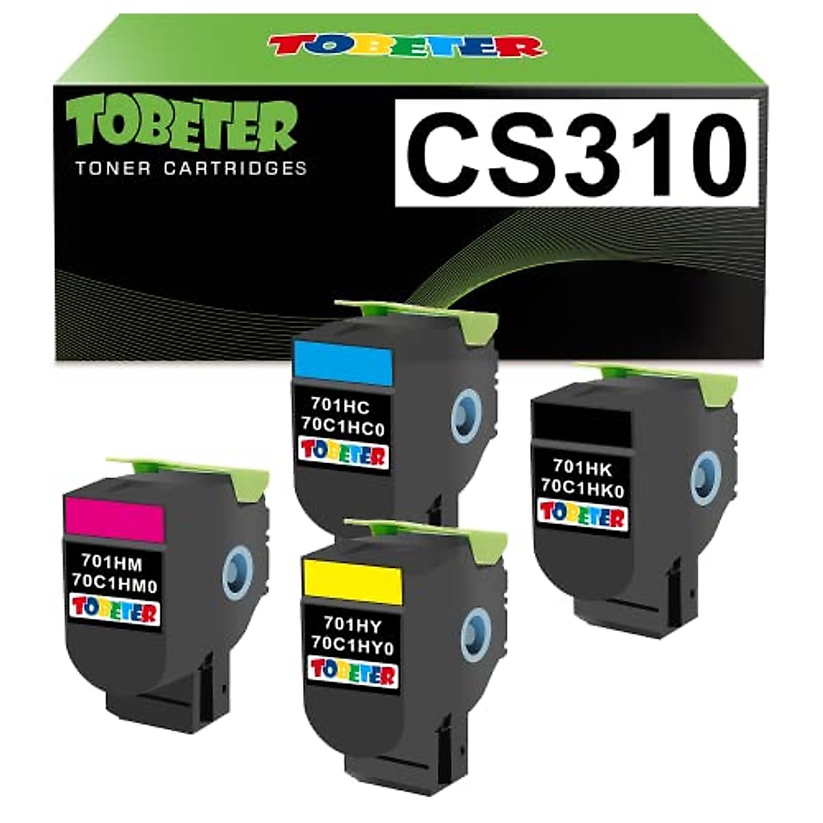 ToBeter Remanufactured CS310 CS410 CS510 Toner Replacement for Lexmark 701HK 70C1HK0 701HC 70C1HC0 701HM 70C1HM0 701HY 70C1HY0 Toner for CS310dn CS310n CS410n CS410dn CS510de (4 Pack, BK/C/M/Y)