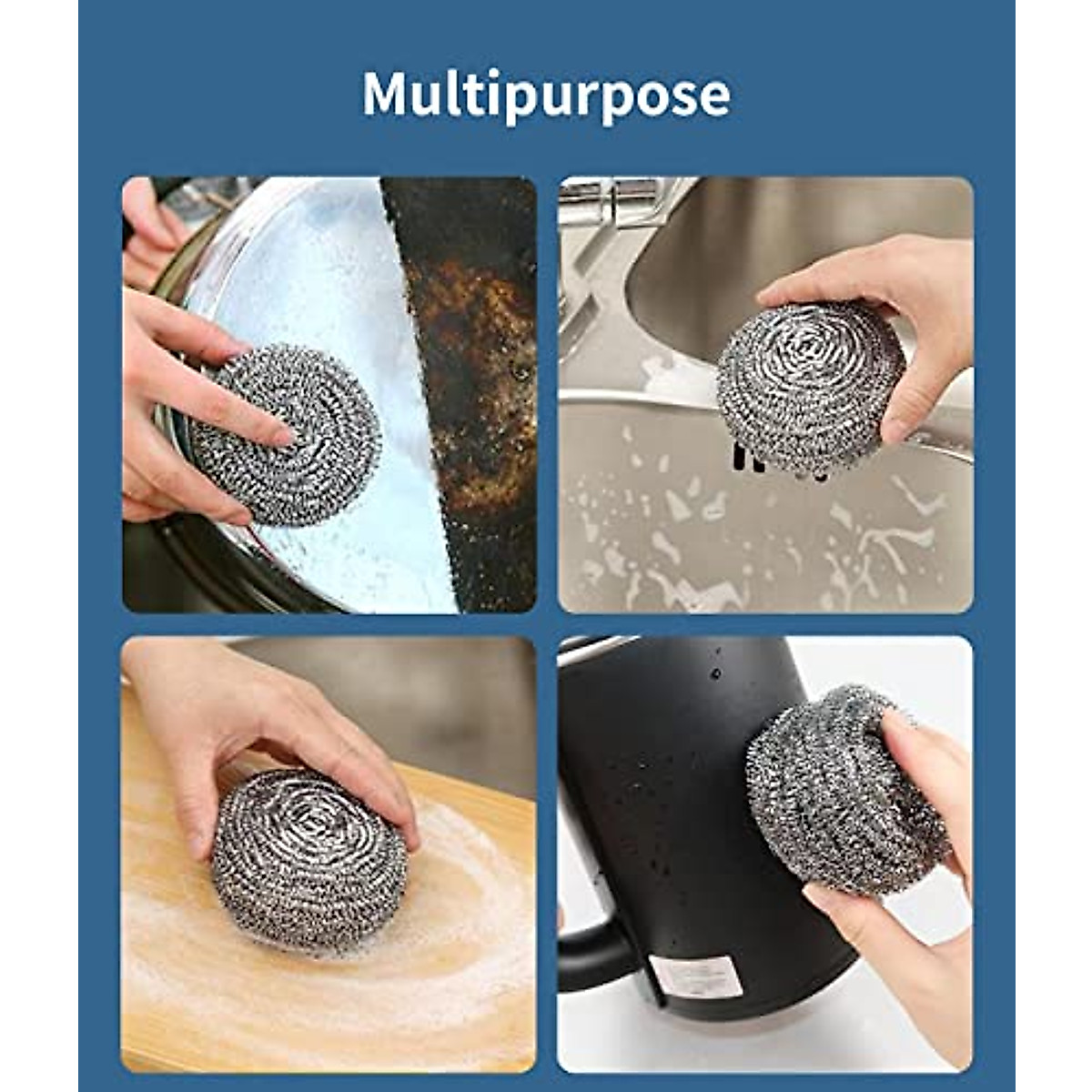 6Pcs Scourer Steel Wool Scrubber - Steel Wool for Cleaning Dish Pots Pans Grills Stainless Steel Scrubber for Kitchen Sinks Cleaning Steel Wool Pads Metal Scrubber