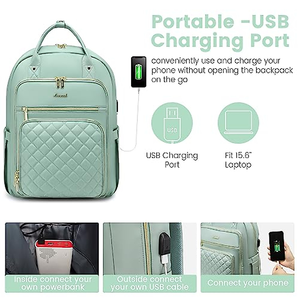 LOVEVOOK Laptop Backpack for Women, Water Resistant Travel Work Backpacks Purse Stylish College Business Teacher Nurse Computer Bag with USB Charging Port, Fits 15.6" Laptop