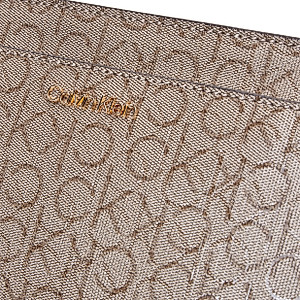 Calvin Klein Lucy Triple Compartment Shoulder Bag, Brown/Khaki/Orchid Embossed