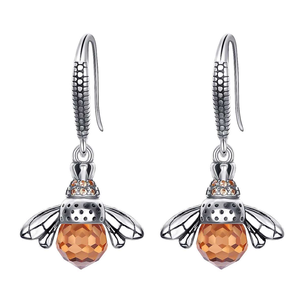 EleQueen 925 Sterling Silver Vintage Inspired Brown Crystals Queen Bee Earrings for Women Girls