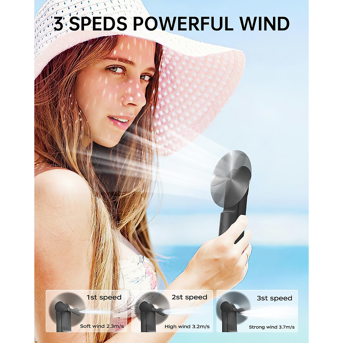 gofuch Portable Mini Fan, Small Handheld Fan 1800mAh,Battery Operated Pocket Fan USB Rechargeable, Personal Makeup Lash Fans, Gifts for Women Girls, Black