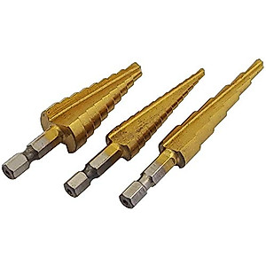 Yakamoz 3PCS High Speed Steel HSS Titanium Step Drill Bit Set Quick-Change 1/4" Hex Shank SAE - Total 28 Sizes