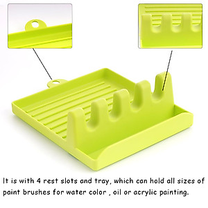 DQITJ 4 Pack Washable Paint Brush Holder Painting Brush Stand Rest for Oil Watercolor Acrylic Painting (White and Green)