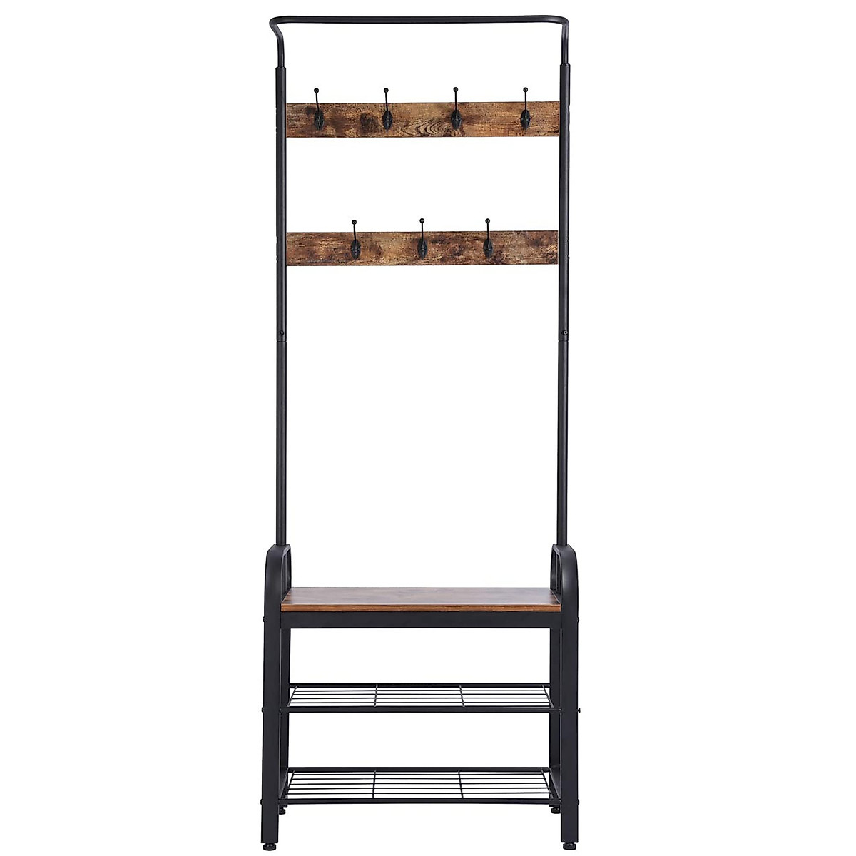 Sunnyglade Vintage Coat Rack Shoe Bench, Hall Tree Entryway Storage Shelf, Wood Look Accent Furniture Metal Frame, 3 in 1 Design, Easy Assembly