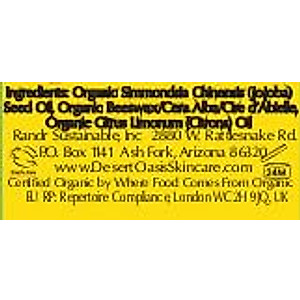 2-Pack Organic Lemon Lip Balm - USDA Certified Organic, 70% Organic Jojoba Oil, Organic Beeswax, Soothes and Softens Dry, Cracked, and Sensitive Lips, Natural Lemon Scent No Taste. 0.15 oz/4.6 gm