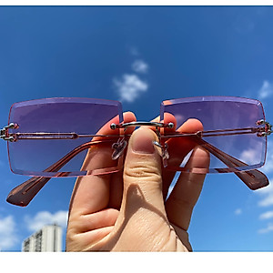 mincl/Fashion Small Rectangle Sunglasses Women Ultralight Candy Color Rimless Ocean Sun Glasses (silver&pink)