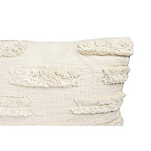 Creative Co-Op White Cotton Embroidered Lines of Decorative Fringe Pillows, 1 Count (Pack of 1)