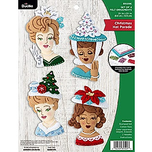 Bucilla Felt Applique 4 Piece Ornament Making Kit, Christmas Hat Parade, Perfect for DIY Arts and Crafts, 89509E