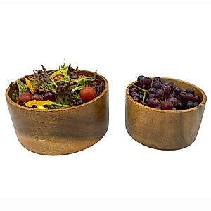 WRIGHTMART Round Wood Serving Bowl Set of 2, For Food, Condiment Storage, Salad, Snack, Nuts, Bread, Pastries, Hand Turned Dinnerware, Elegant Display, Decorative Fruit Bowl for the Kitchen